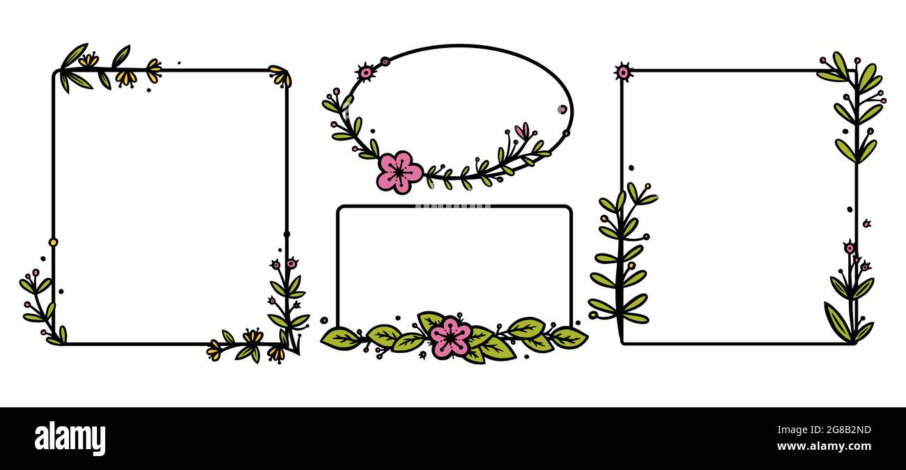 Rustic wreaths dividers with handdrawn flowers. Rectangle and circle ...