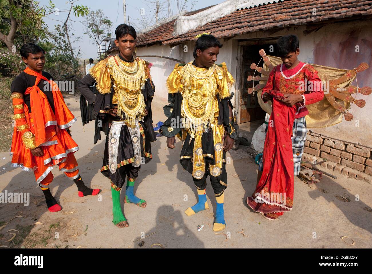 Chou dancers preparing for chou dance, a folk dance of India, where ...
