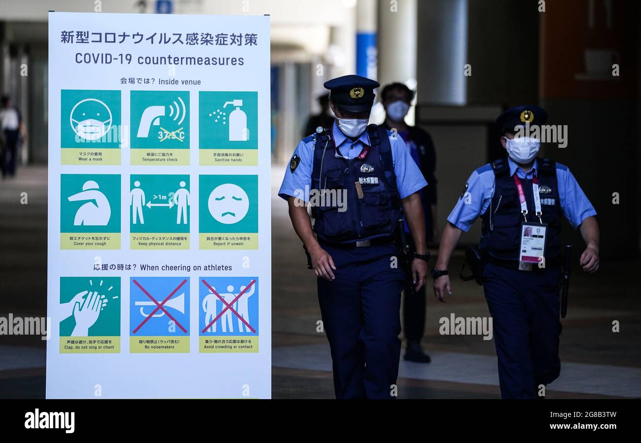 A sign warning of the COVID-19 countermeasures ahead of the Tokyo 2020 ...