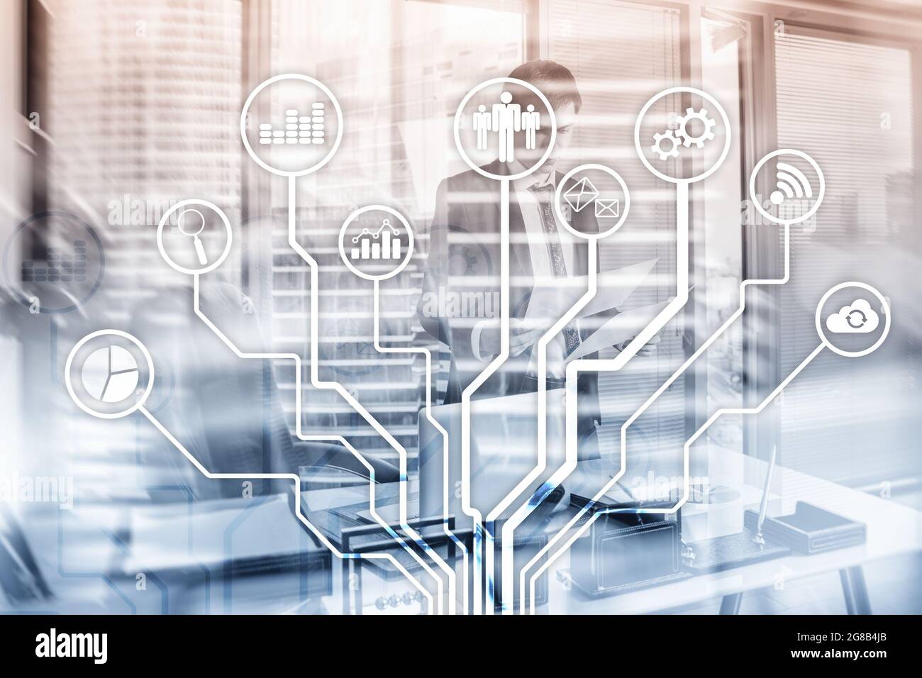 Business icons on abstract background. Financial Internet technology ...