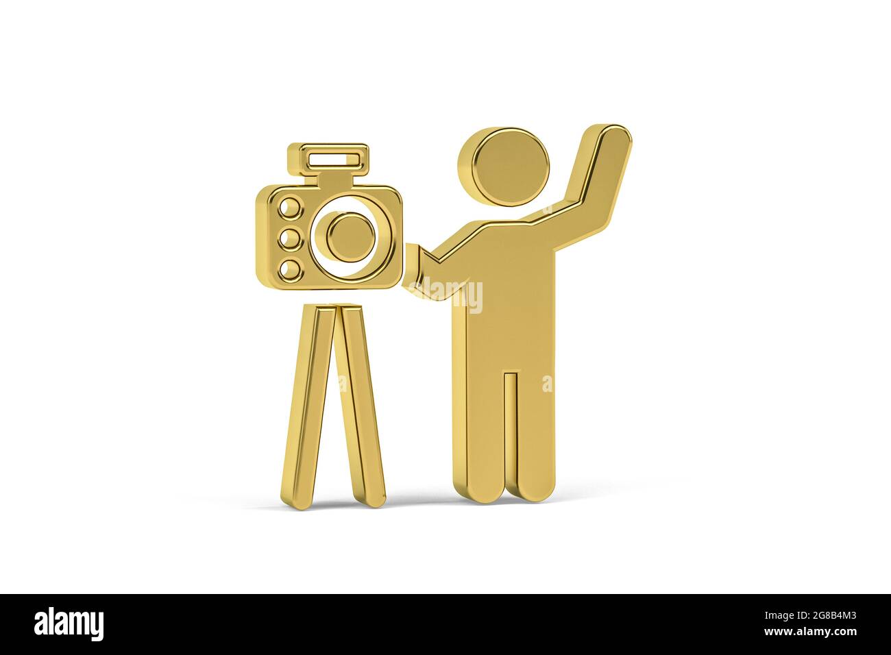 Golden 3d photographer icon isolated on white background - 3D render ...