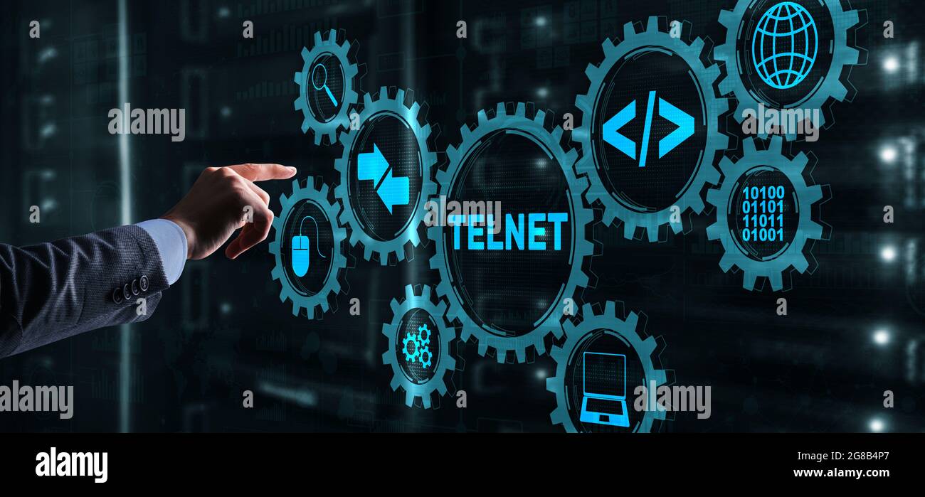 Telnet Virtual terminal client. Internet and Network concept. Teletype ...