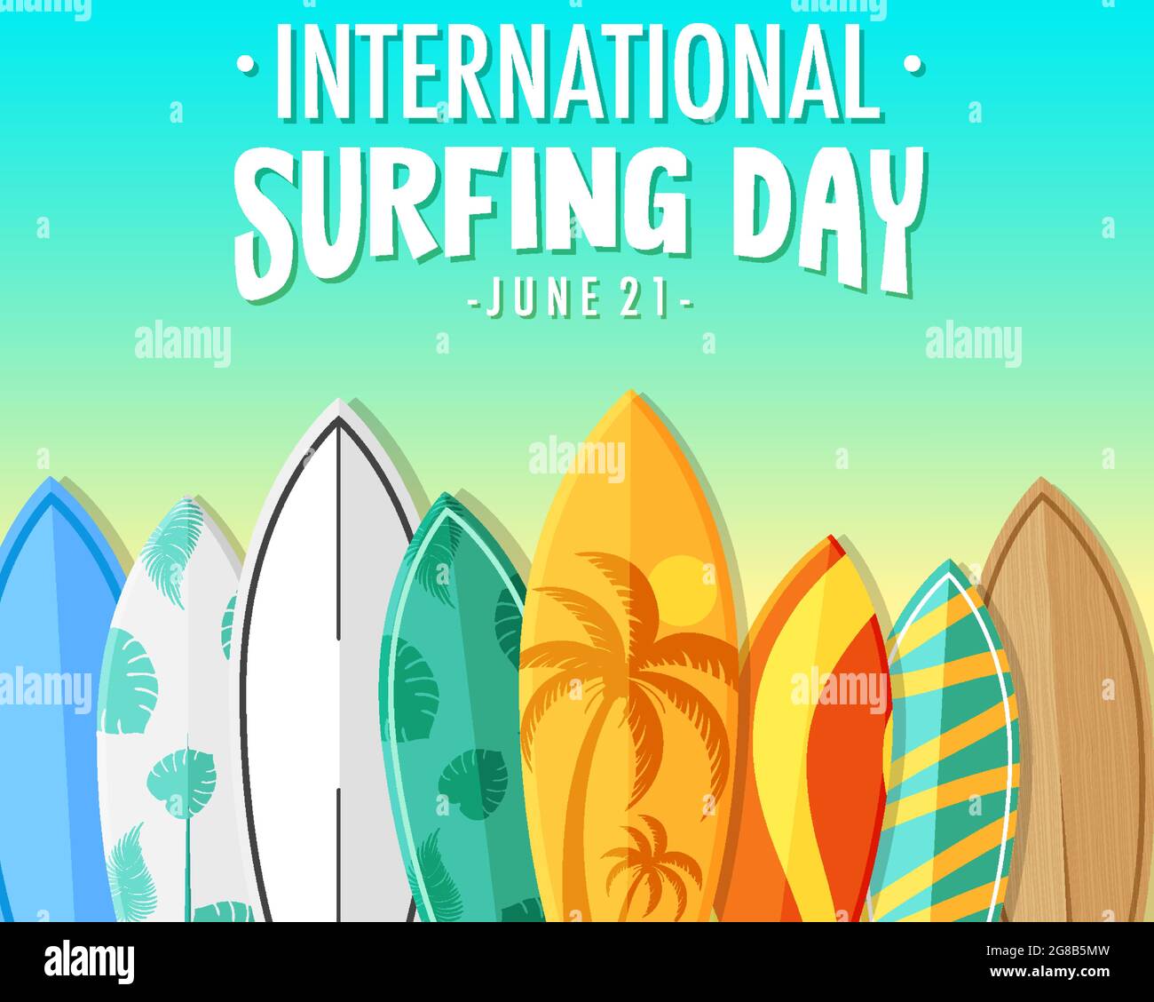 International Surfing Day banner with many surfboards illustration ...
