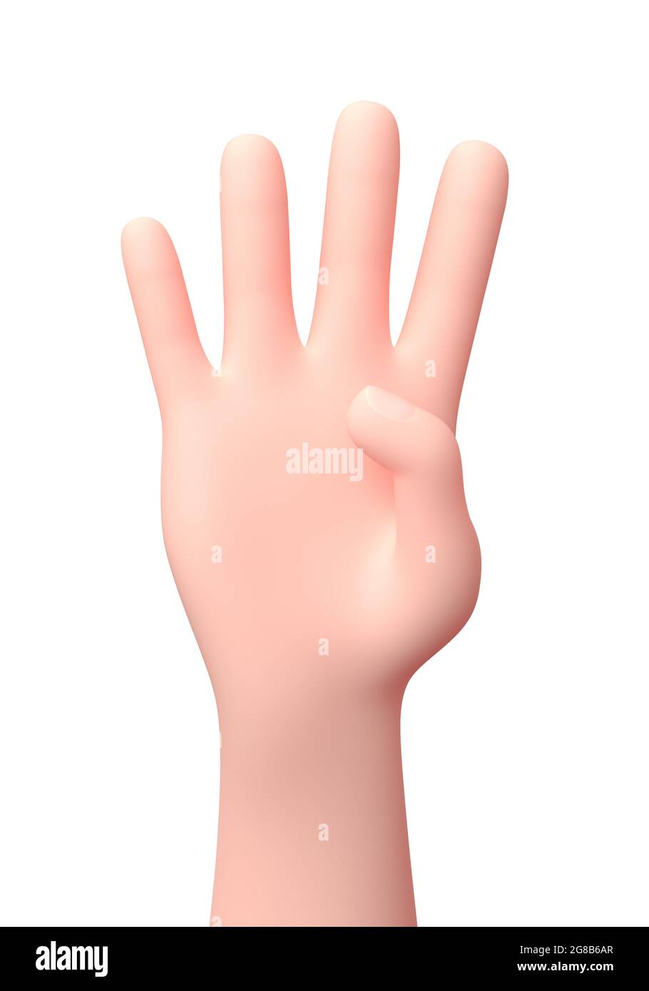 Four Fingers Raised Hand. 3D Cartoon Character. Isolated on White Stock ...