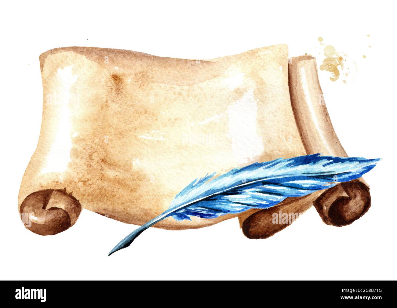 Old paper horizontal scroll with pen. Watercolor hand drawn ...