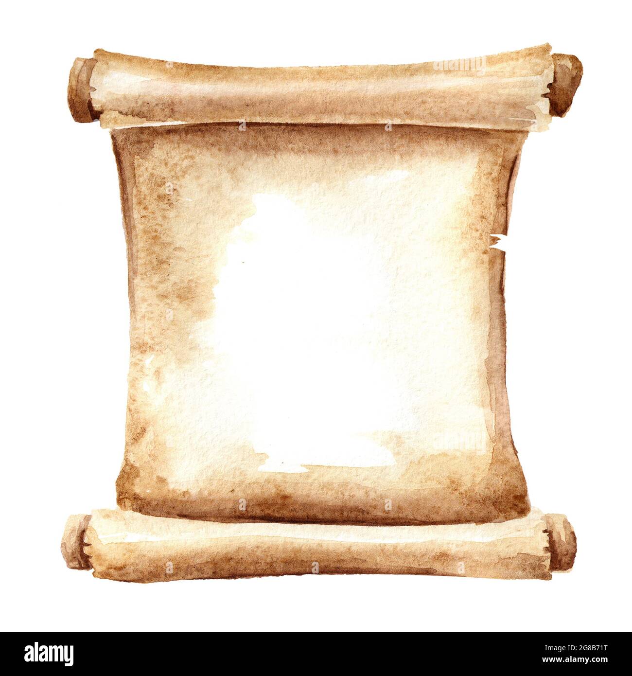 Old paper scroll. Watercolor hand drawn illustration isolated on white ...