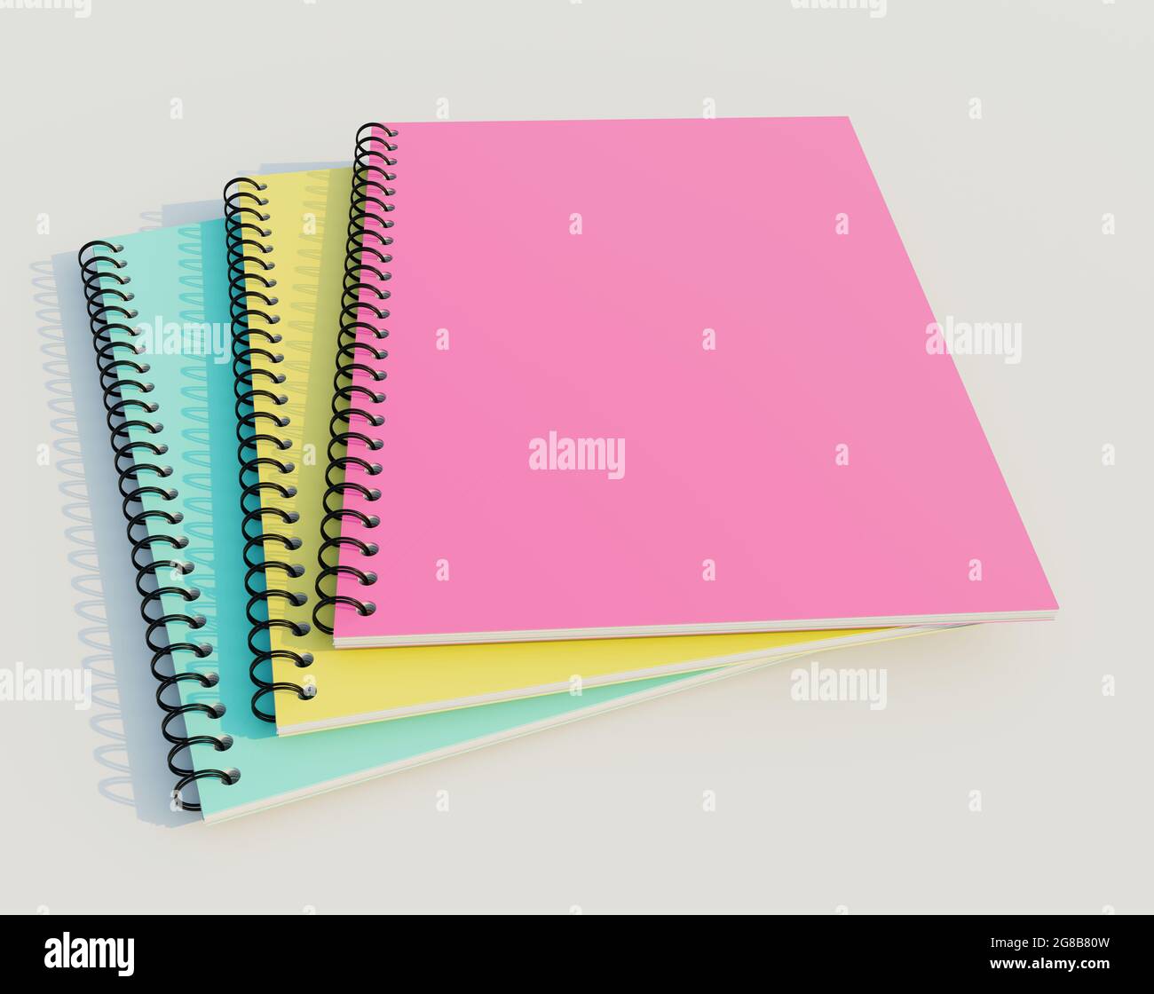Colourful stacked spiral binder notebooks. Blank notebooks. Side view ...