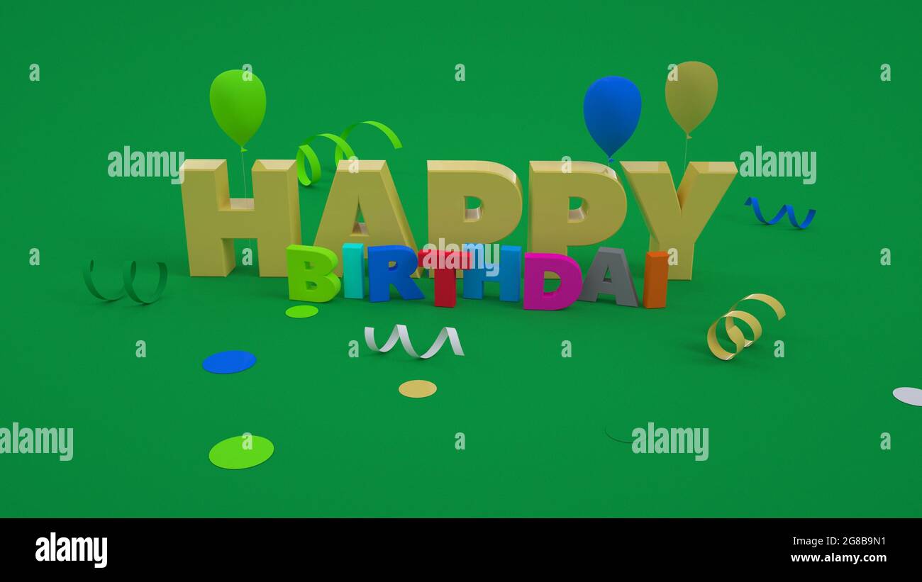 Colorful text with Happy birthday. Convex letters on the background. 3D ...