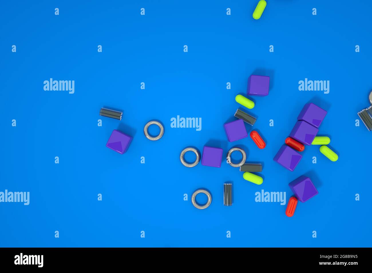 3D models of small scattered things. Pills, small parts. Computer ...