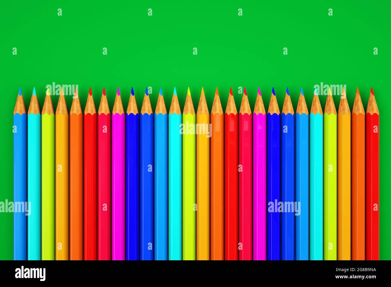 Image of colored pencils. Set of colored pencils in green background ...