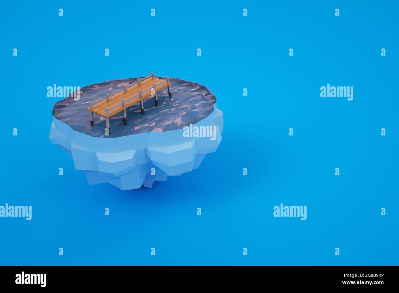 3D model of a small bridge across the water. Bridge on a colored ...