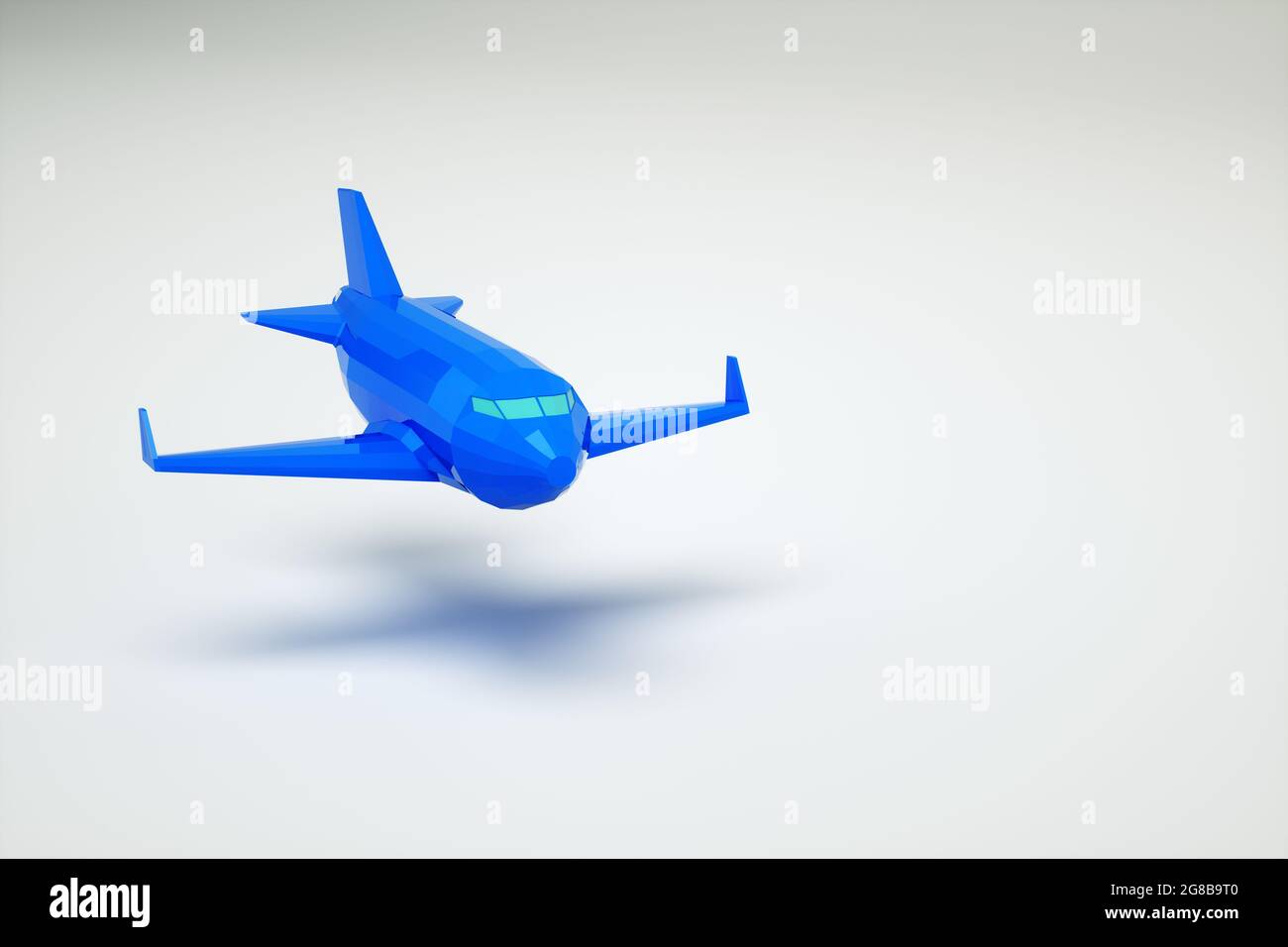 3D model of an airplane in the air. Blue airplane on a white background ...