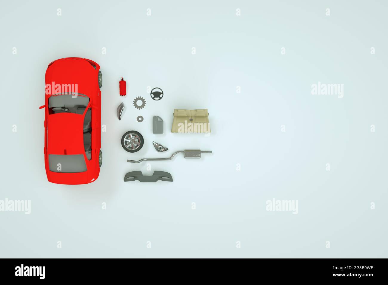 3d model of the car and its spare parts. Repair of the red car ...