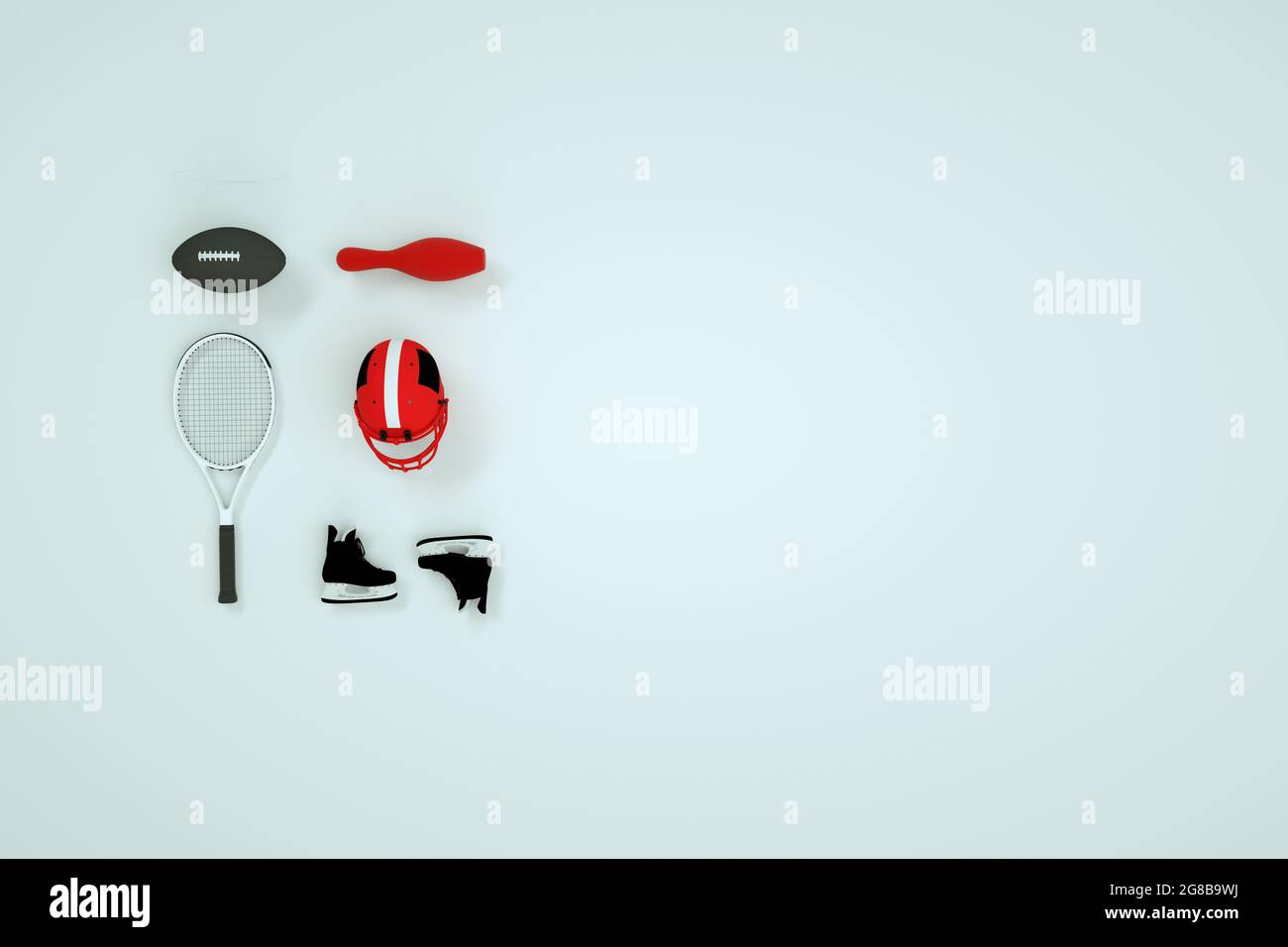 Set of sports accessories in white background, 3D graphics. Isometric ...