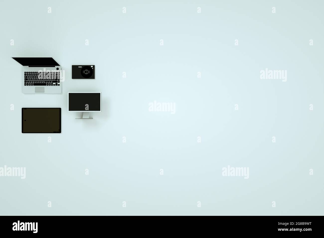 Set of 3D models of gadgets on a white background. Computer, smartphone ...