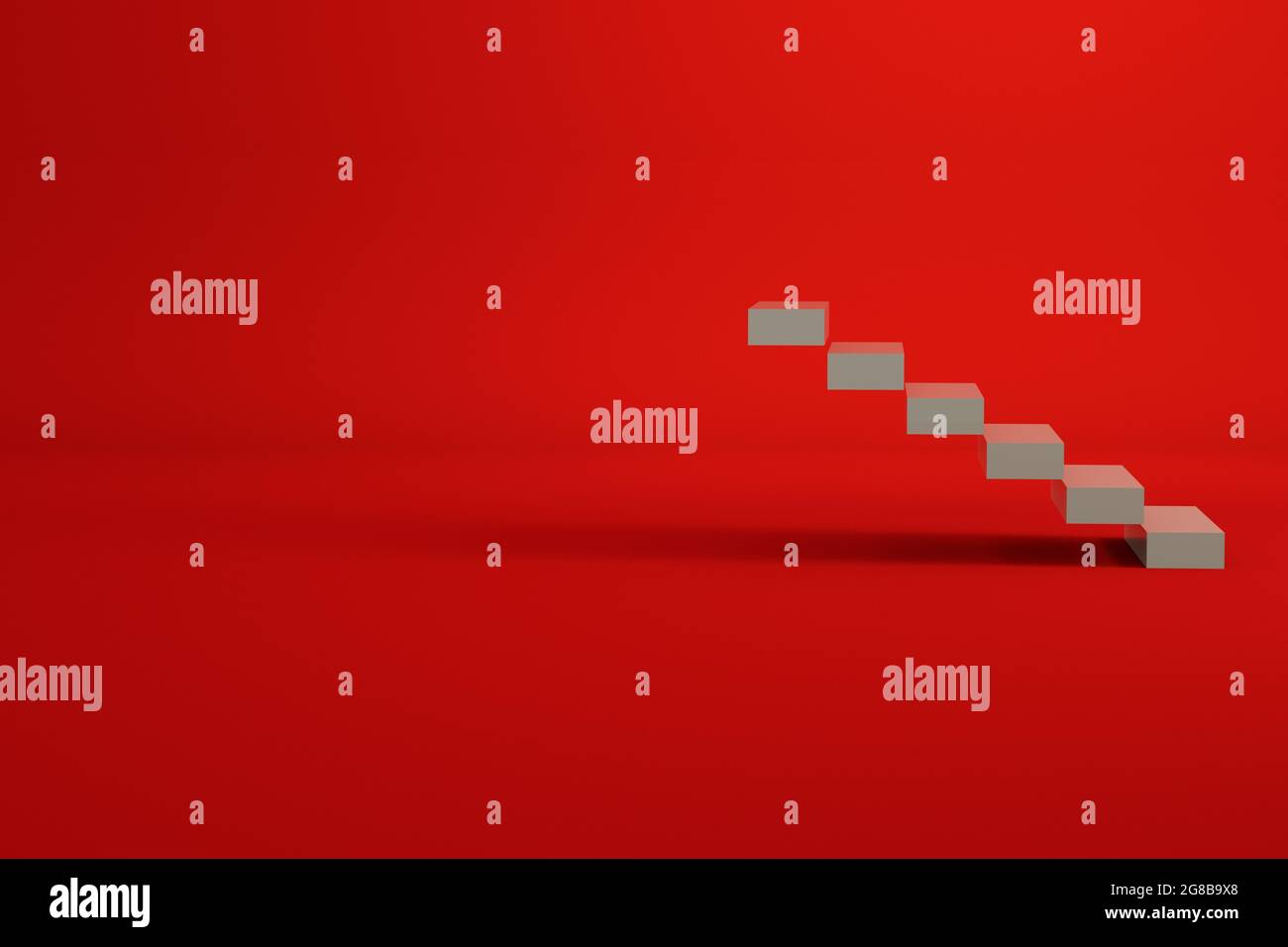 3D model of a staircase made of white tiles. Stairs in an empty space ...