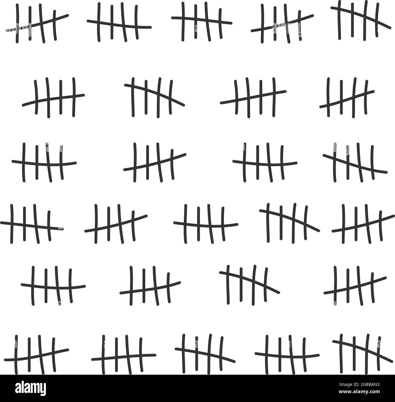 A pattern of black tally mark on a white background. Flat vector ...