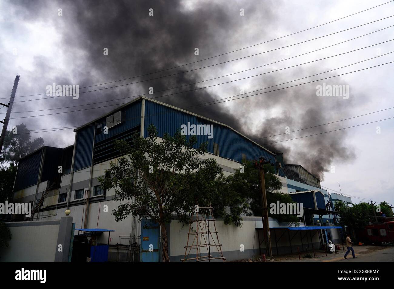 Smoke rises after a fire broke out at a Plastic Factory in Ajmer ...
