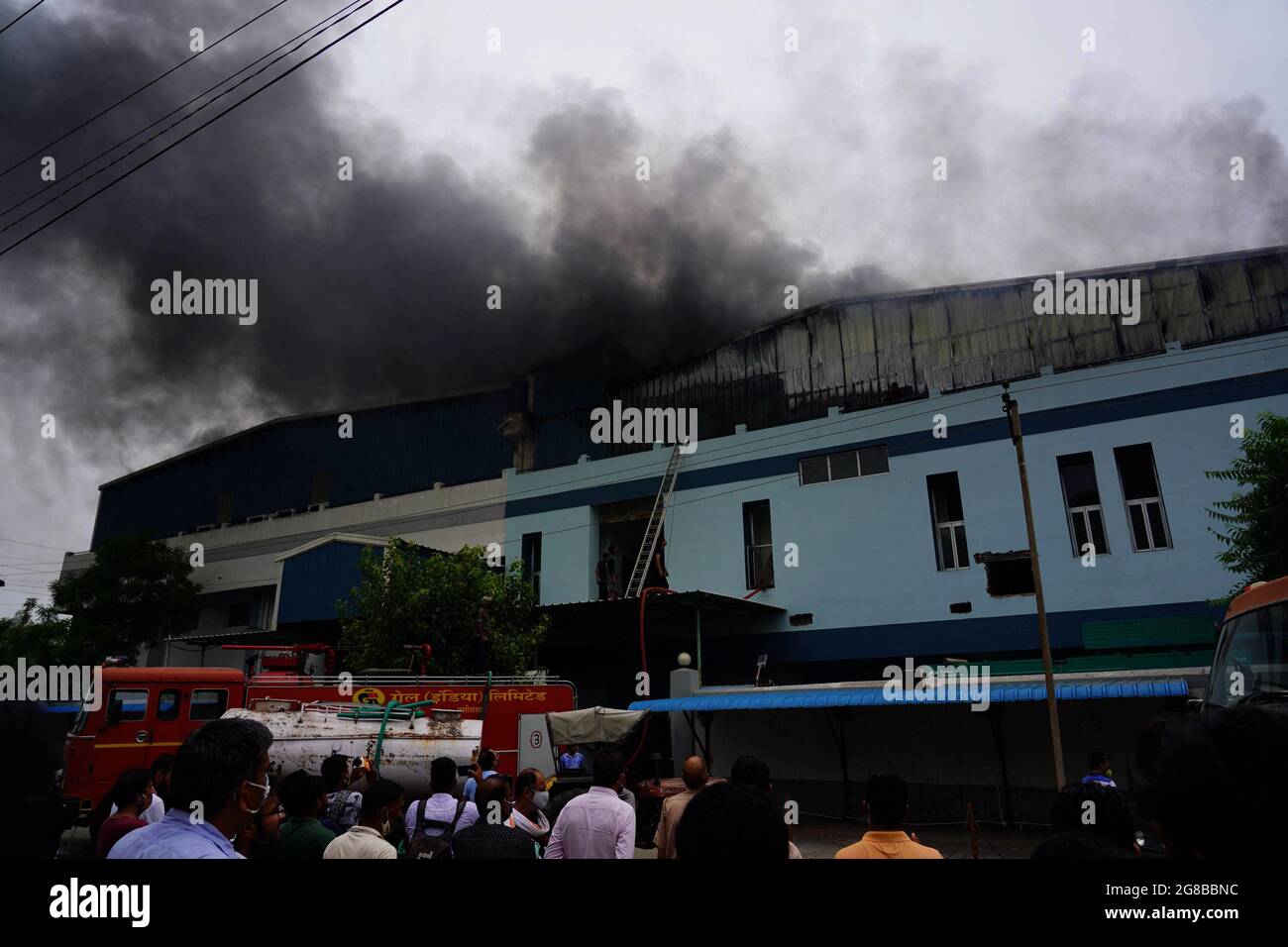 Smoke rises after a fire broke out at a Plastic Factory in Ajmer ...
