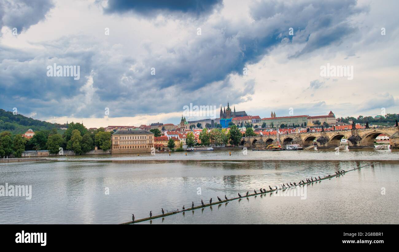 The Vltava in Prague with a thunderstorm arriving Stock Photo - Alamy