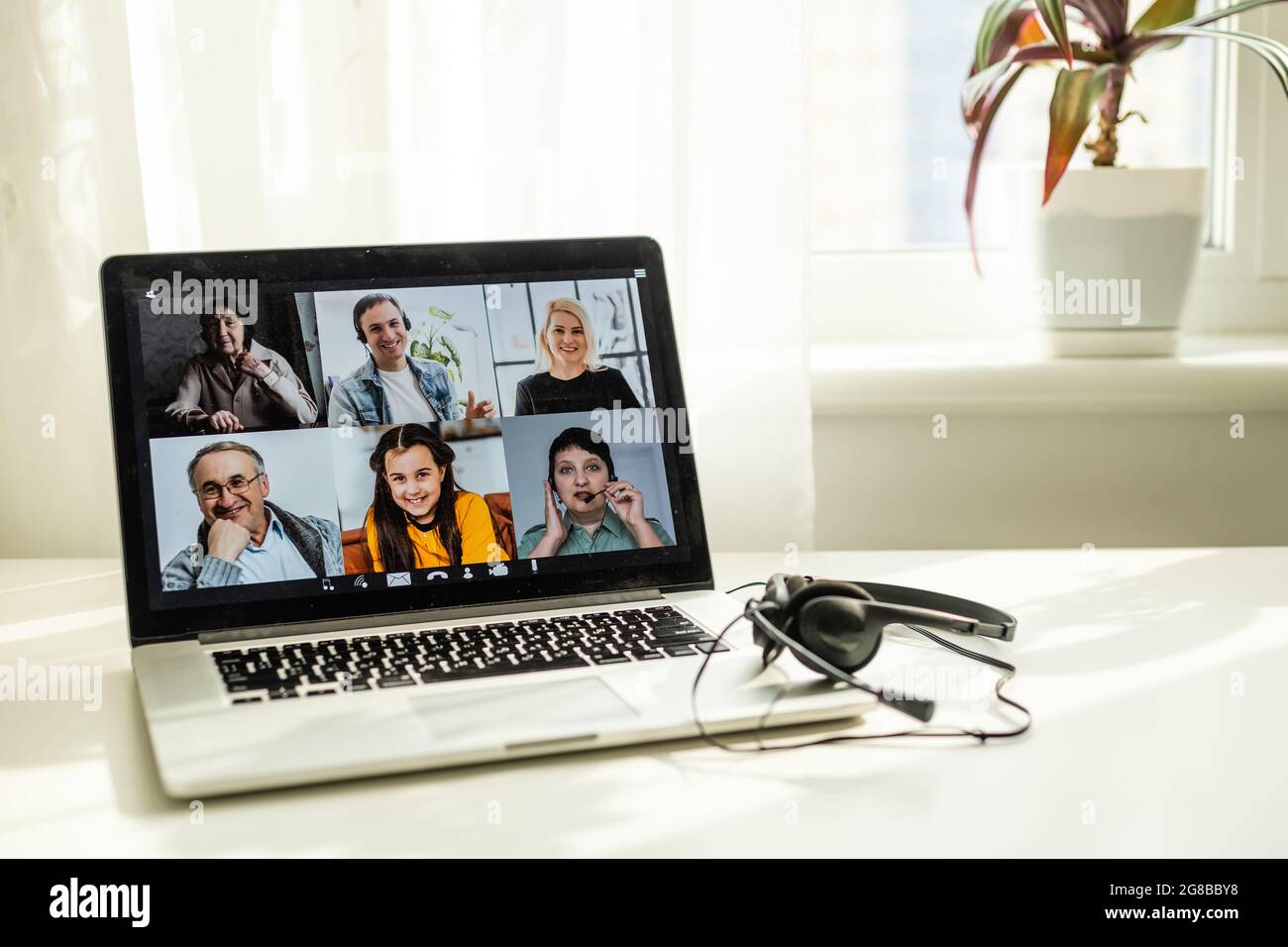 Online Class Using Video Conference On Laptop Stock Photo - Alamy