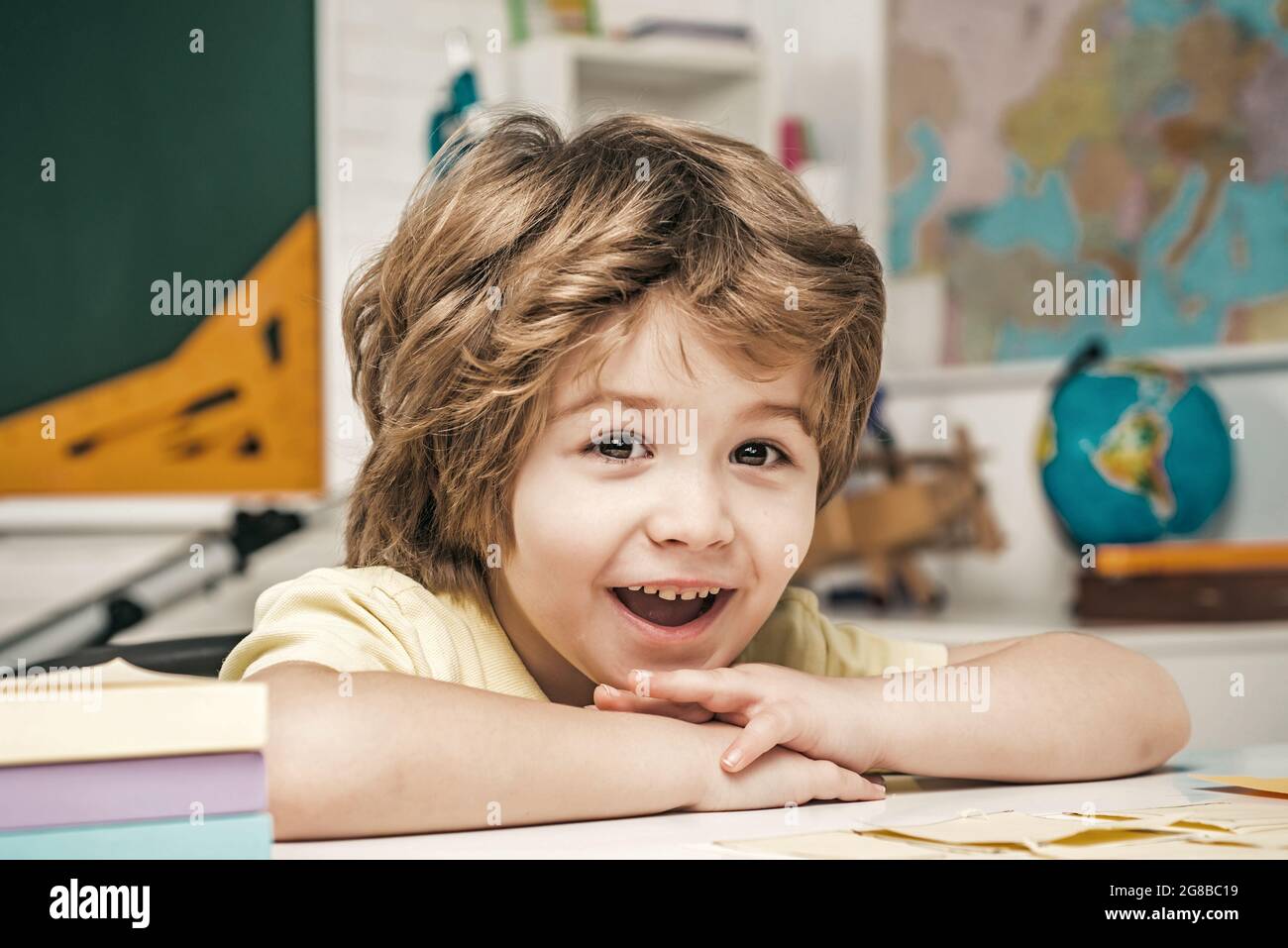 Portrait of elementary pupil looking at camera. Educational process for ...