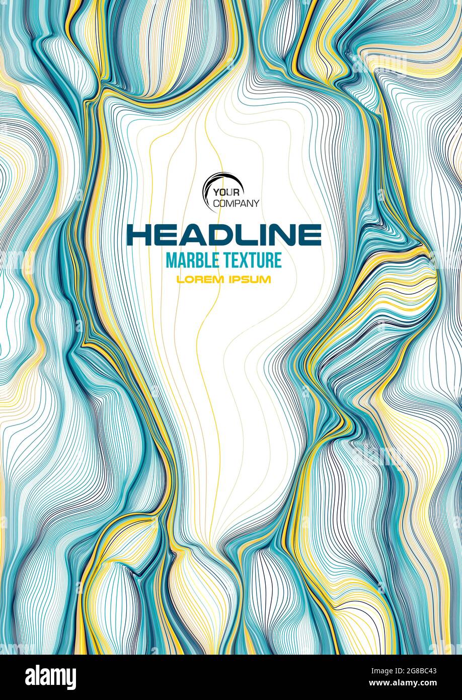 Marble, ink wave cover design, flyer vector template in blue and gold ...
