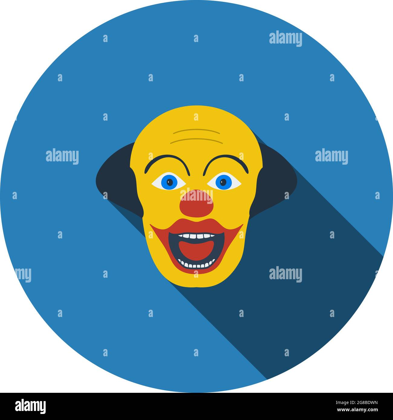 Party Clown Face Icon. Flat Circle Stencil Design With Long Shadow ...