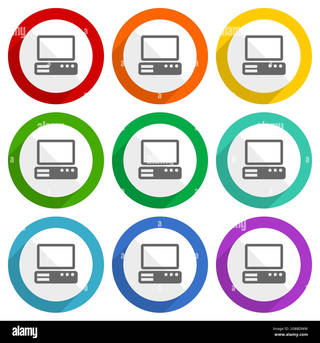 Computer vector icons, set of colorful flat design buttons for ...