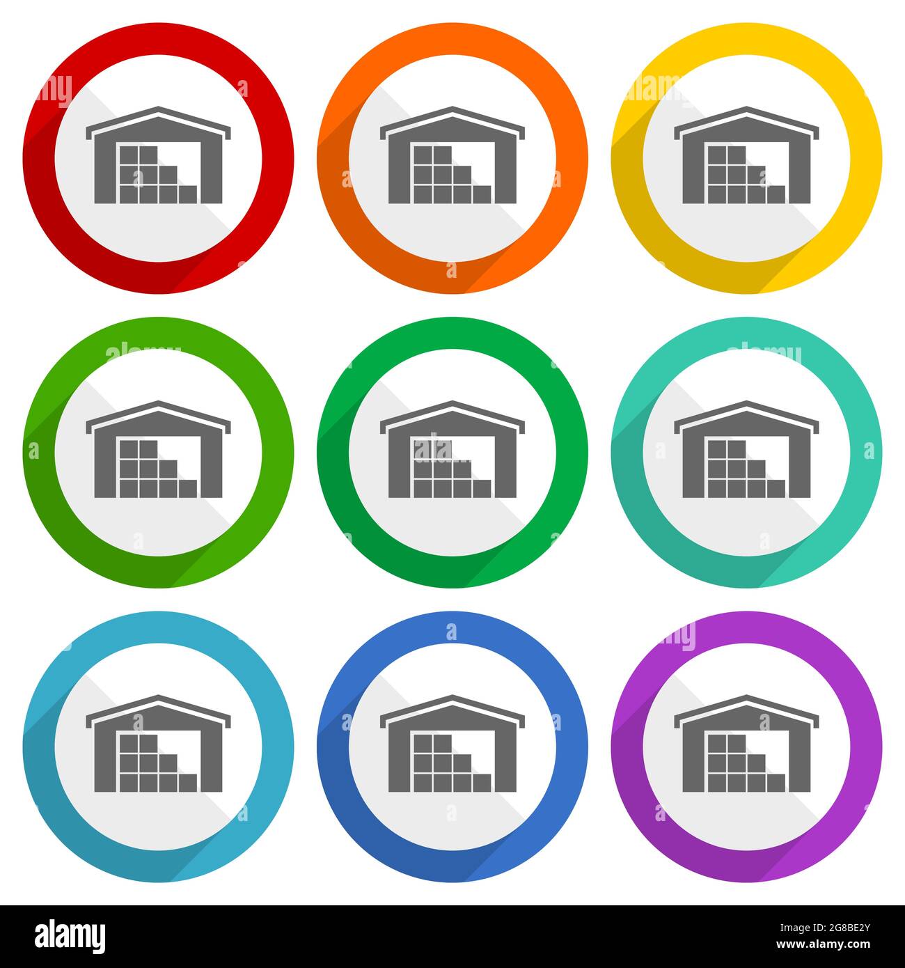 Warehouse, storage vector icons, set of colorful flat design buttons ...