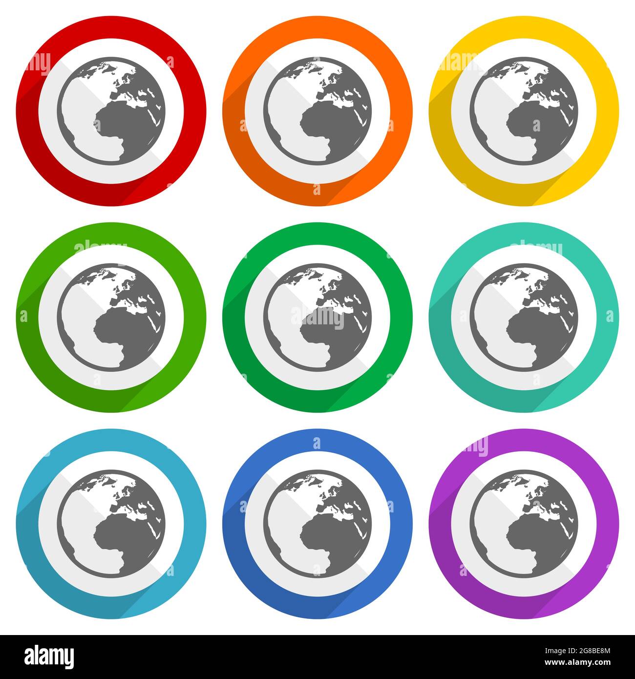 Earth vector icons, set of colorful flat design buttons for webdesign ...