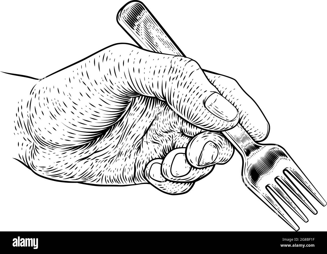 Hand With Food Eating Fork Vintage Woodcut Print Stock Vector Image ...