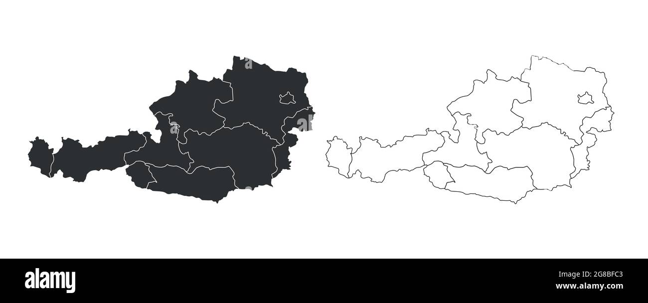 Simple map of Austria vector drawing. Black and white versions. Filled ...