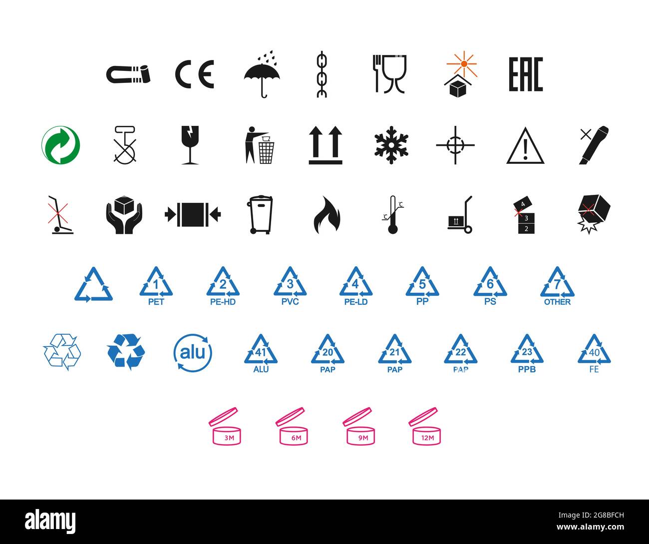 Set of packaging sign, symbol. Vector illustration. flat design Stock ...