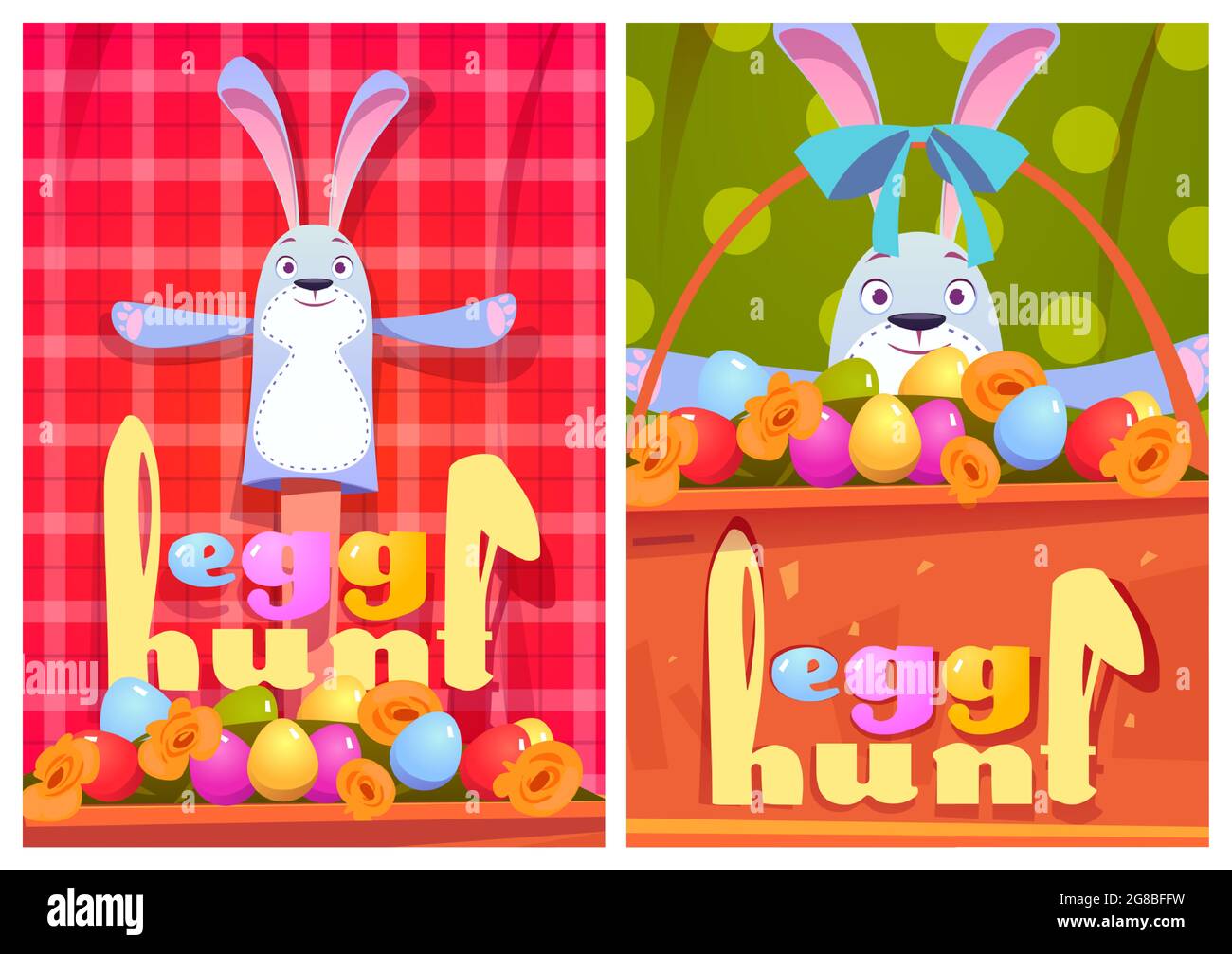 Egg hunt cartoon posters with rabbits and eggs Stock Vector Image & Art ...