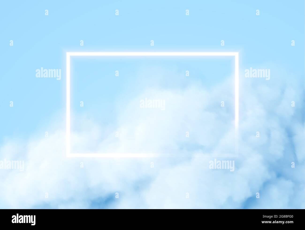 Abstract rectangle neon frame on blue smoke background. Vector glowing ...