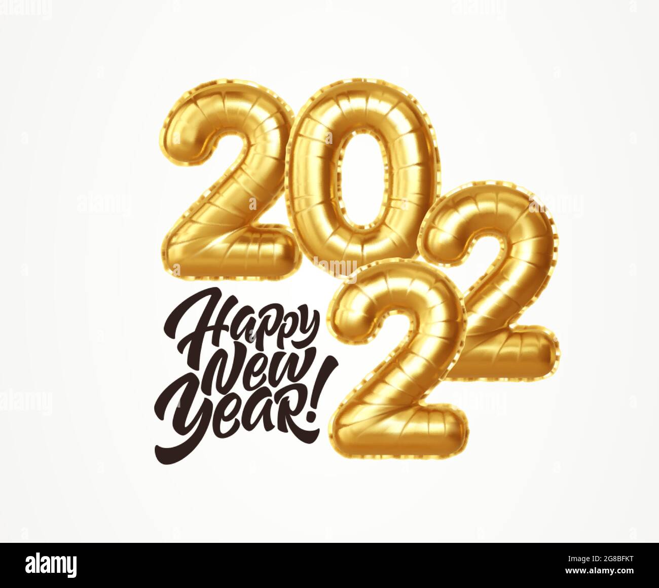 Happy new year 2022 metallic gold foil balloons on a white background ...