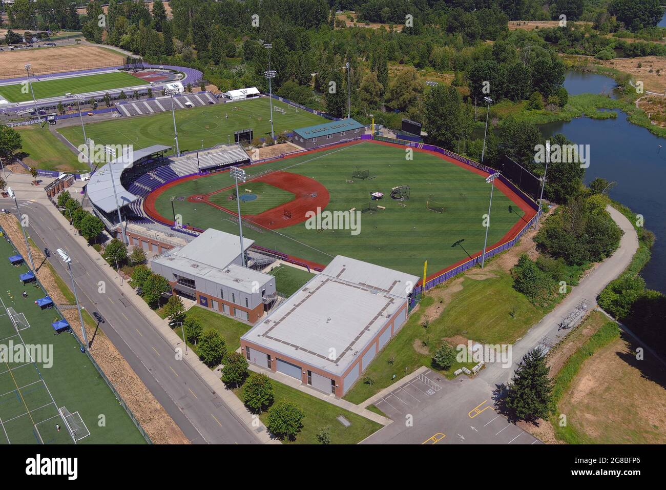 An aerial view of the Husky Ballpark on the campus of the University of ...