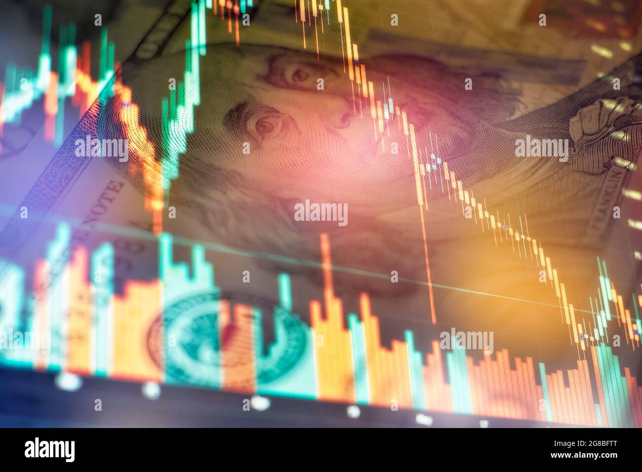 Technical price graph and indicator, red and green candlestick chart on ...