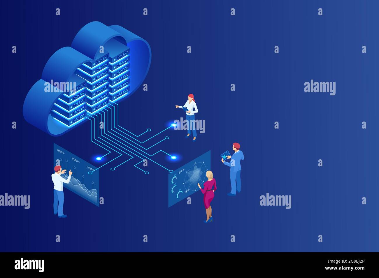 Isometric Cloud Computing Concept Represented By A Server With A Cloud