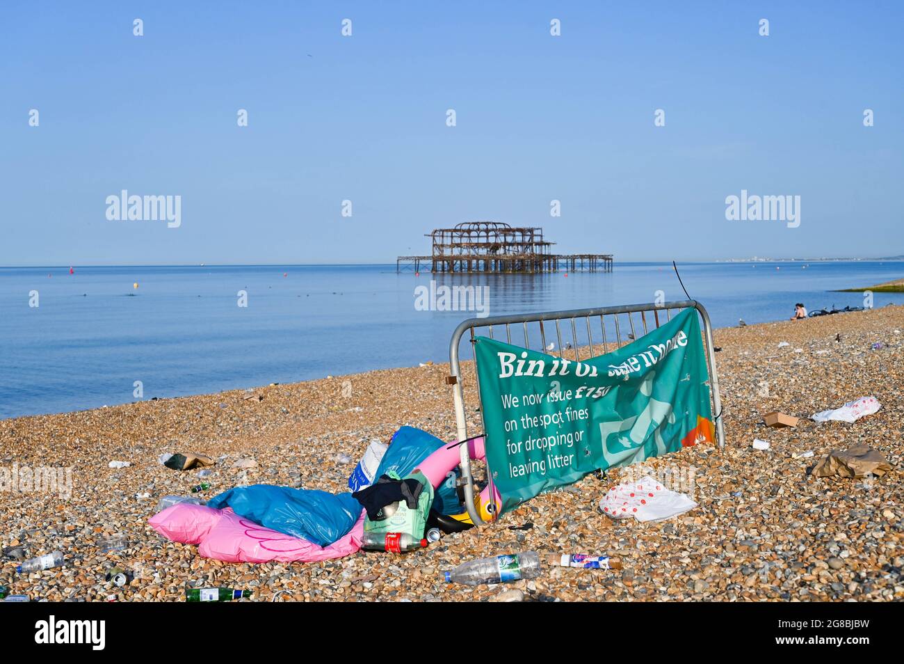 Brighton UK 19th July 2021 - Rubbish left behind on Brighton beach ...