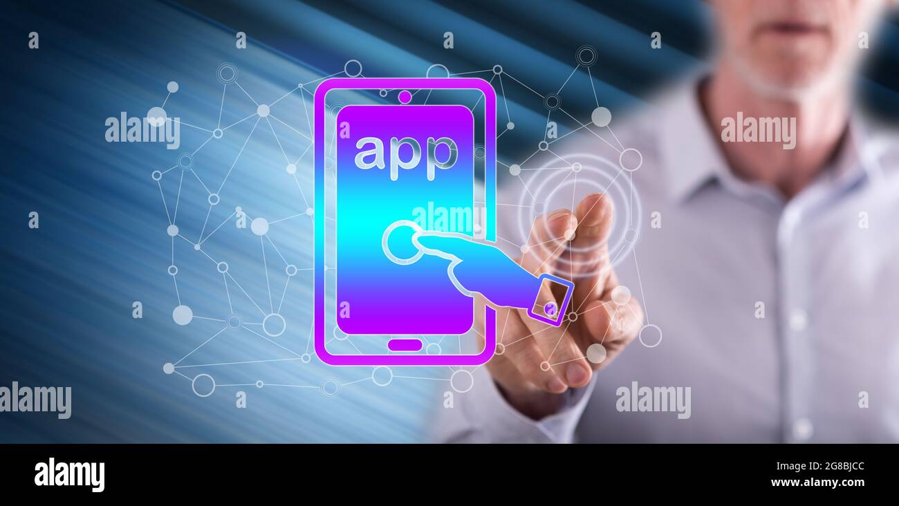 Man touching an app concept on a touch screen with his finger Stock ...