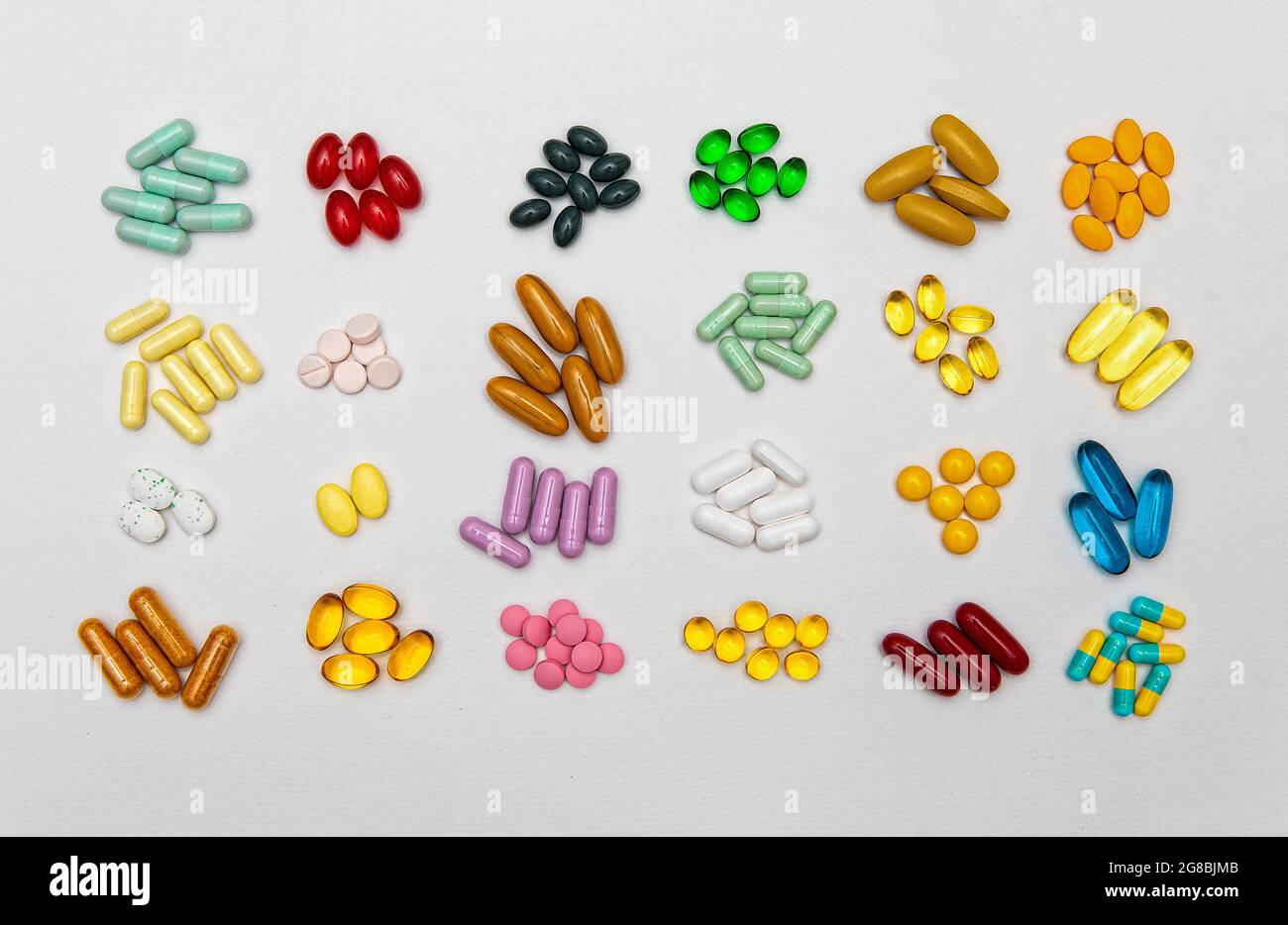 Group of assorted pharmaceutical medicine pills, colorful different ...