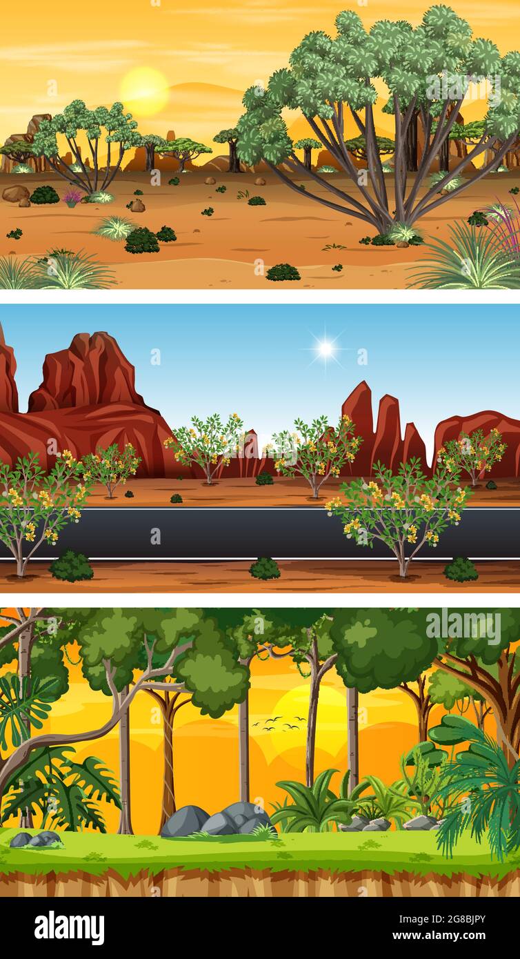 Set of different nature horizontal scenes illustration Stock Vector ...