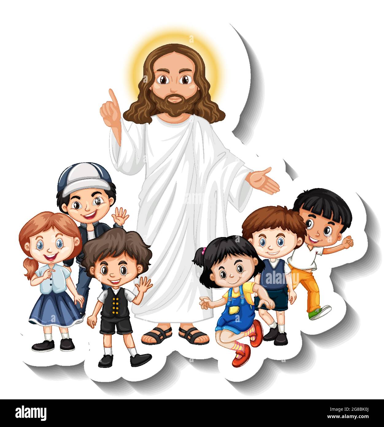 Jesus Christ with children group sticker on white background ...