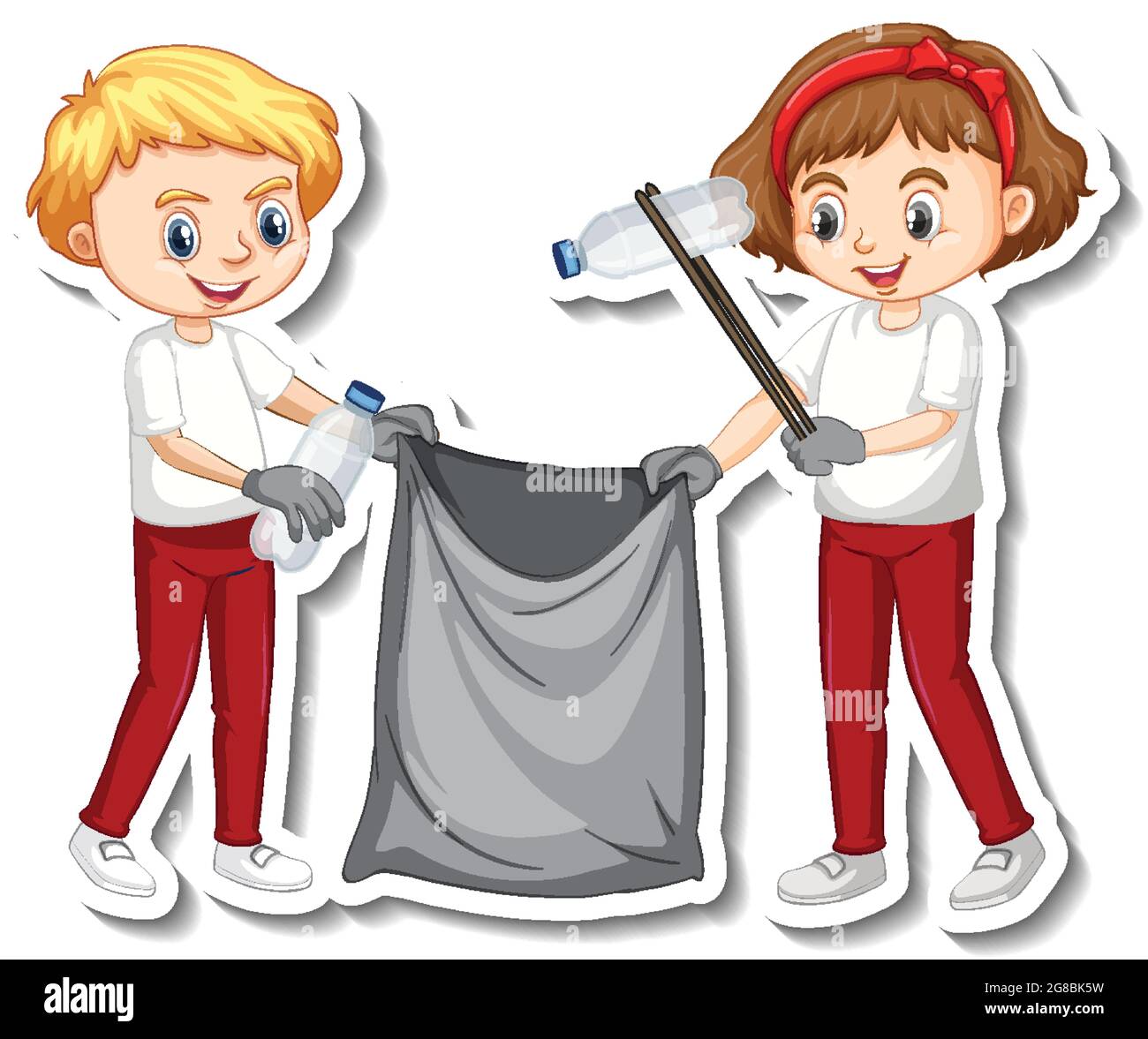 Sticker design with children collecting garbage illustration Stock ...