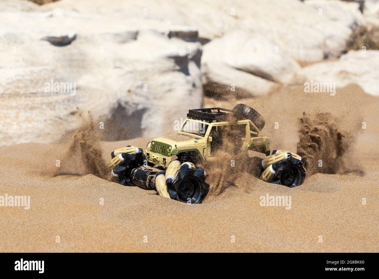 Radio controlled buggy car with electric engine on sand. Off road rally ...