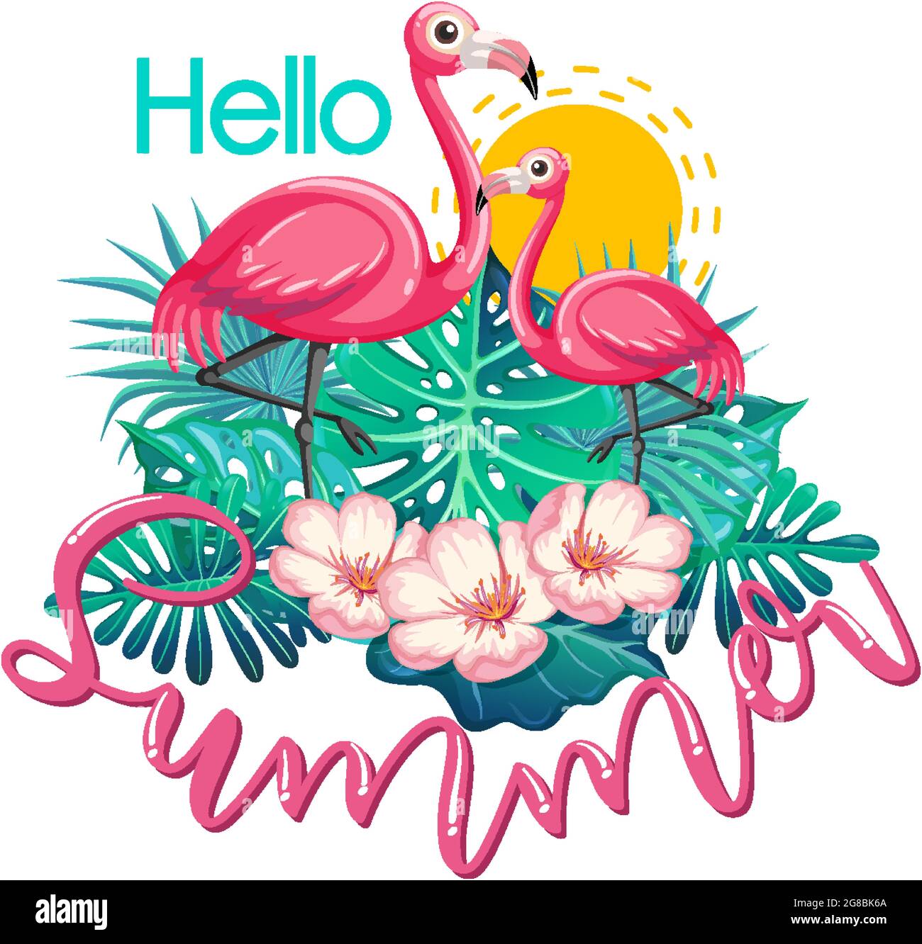 Hello Summer banner with flamingo isolated illustration Stock Vector ...