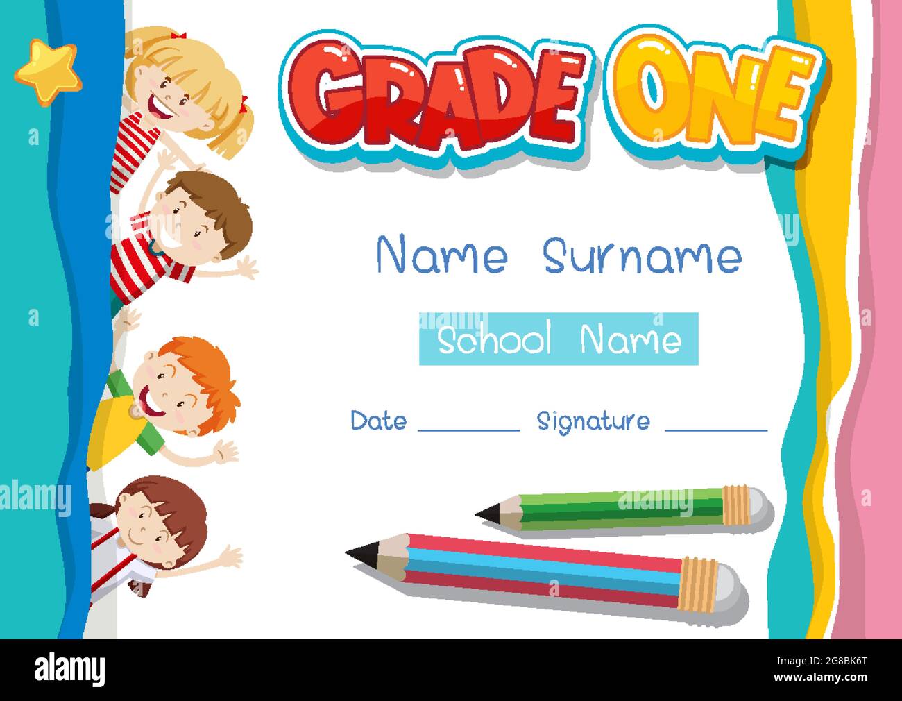 Grade one diploma or certificate template illustration Stock Vector ...