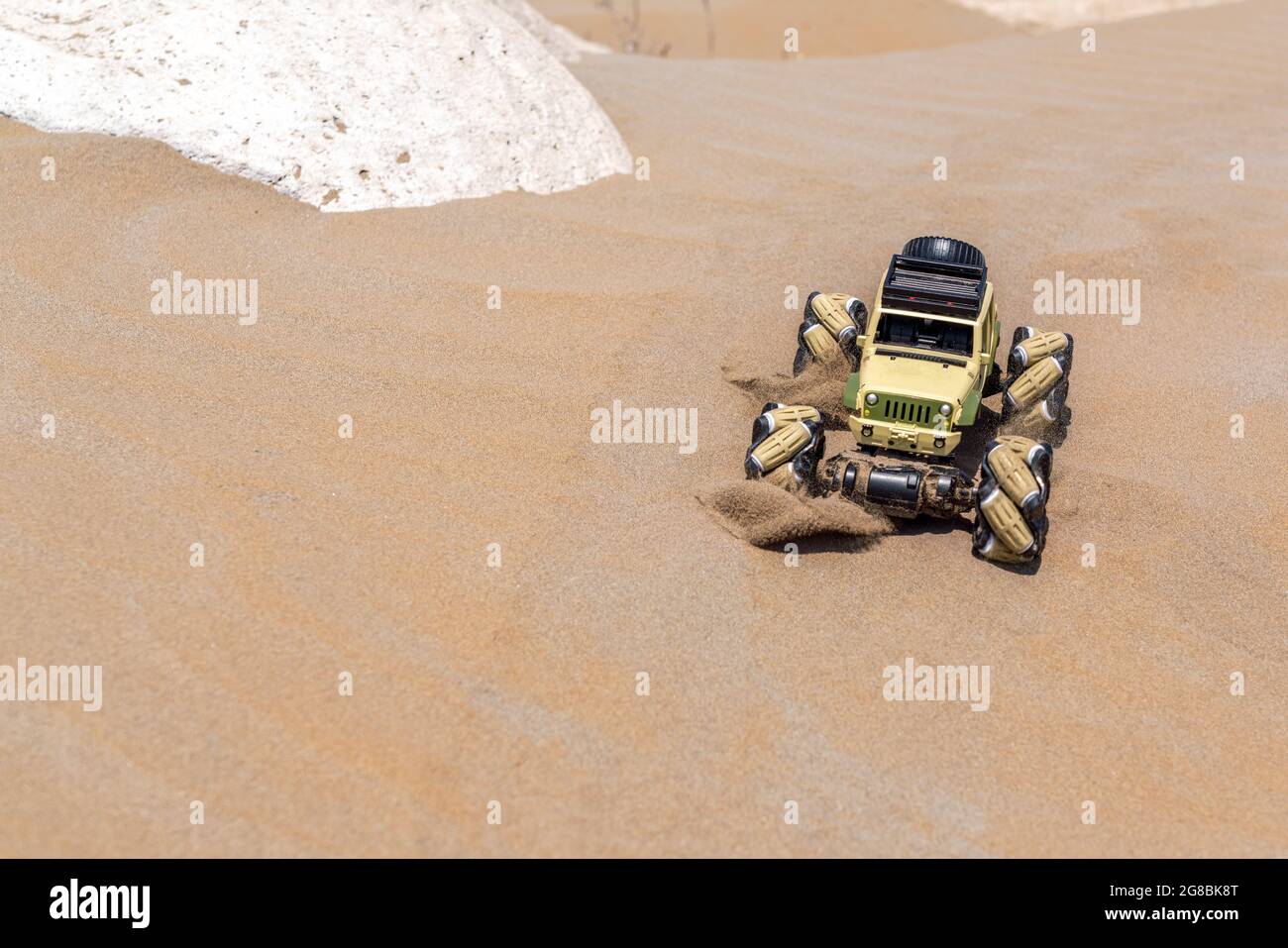 Radio controlled buggy car with electric engine on sand. Off road rally ...